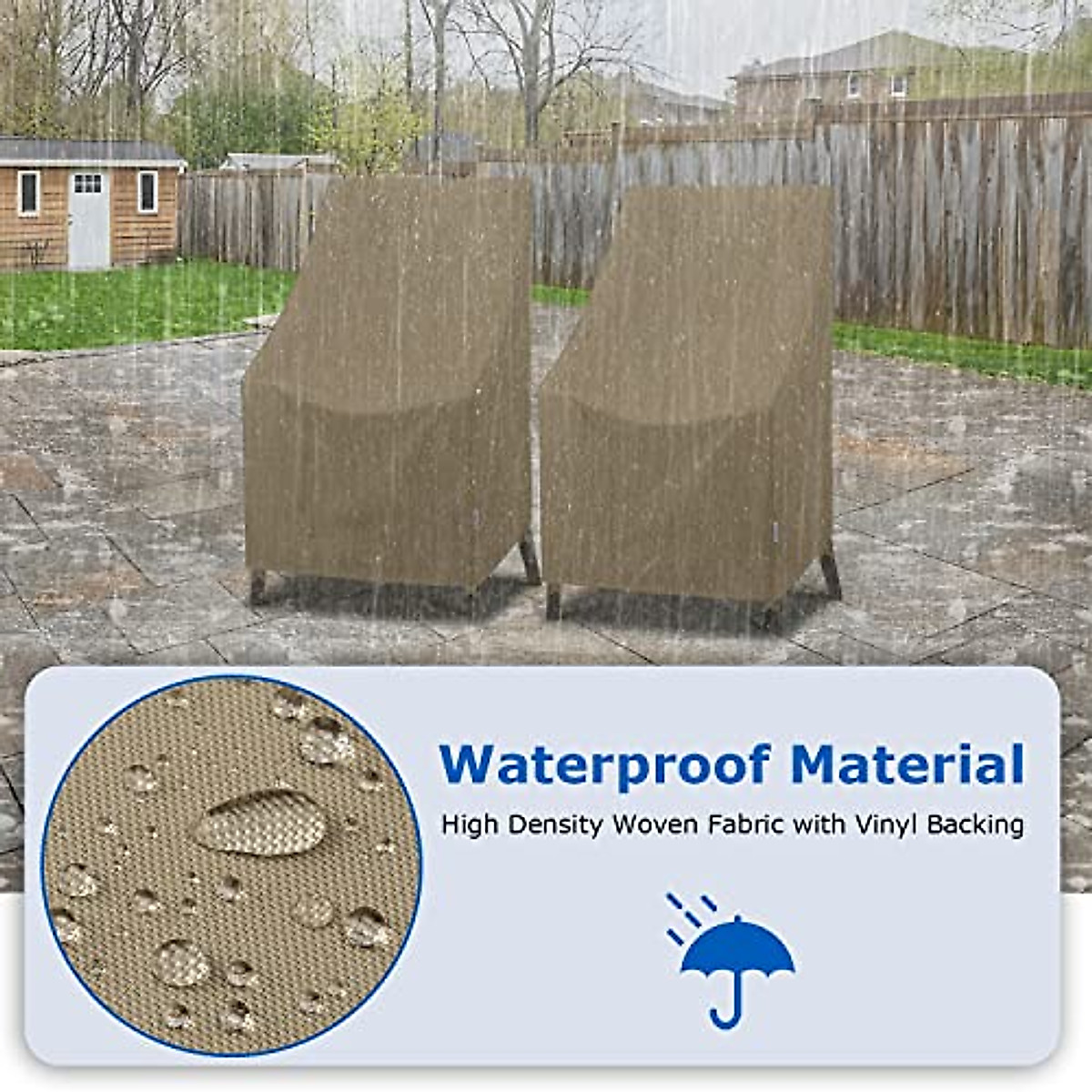 SunPatio Outdoor High Back Chair Covers, Heavy Duty Waterproof Stackable Patio Chair Covers, Fade and UV Resistant Patio Furniture Covers, All Weather Protection, 2 Pack -27" W x 30" D x 42" H, Taupe