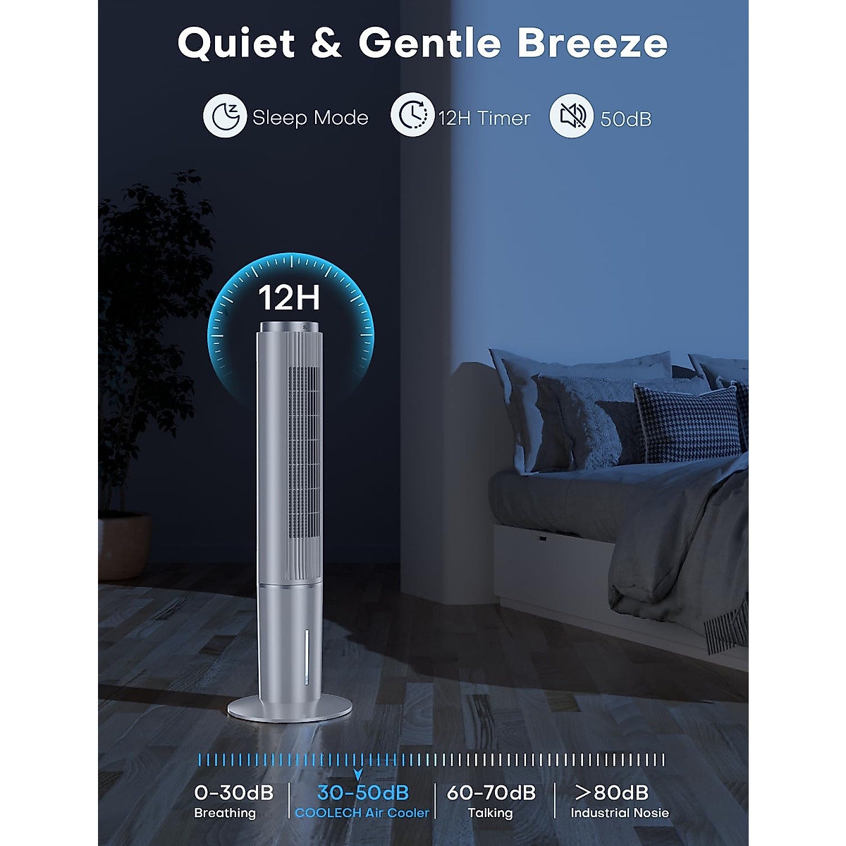 COOLECH 42 INCH Evaporative Air Cooler w/Remote &LED Touch Screen, 4 Mode &3 Speed, 1-Gal Tank for 15H Cooling, 12H Timer for Auto Off, 70°Oscillation Portable Swamp Cooler, Air Cooler for Room Patio