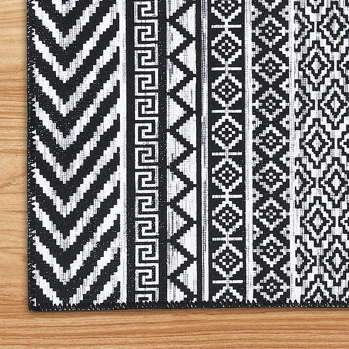 Fashionwu Machine Washable Rug 2x12 Runners for Hallway, Boho Bathroom Rug Low Pile Geometric Area Rug Black and White Rug for Entryway Non-Slip Throw Rugs for Indoor Entry Rug for Bedroom, 2x12 Feet