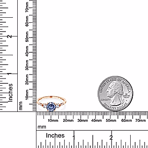 Gem Stone King 10K Rose Gold 6MM Round Gemstone Birthstone White Created Sapphire and White Diamond Accent 3-Stone Engagement Ring | Three-Stone Wedding Anniversary Promise Ring For Women