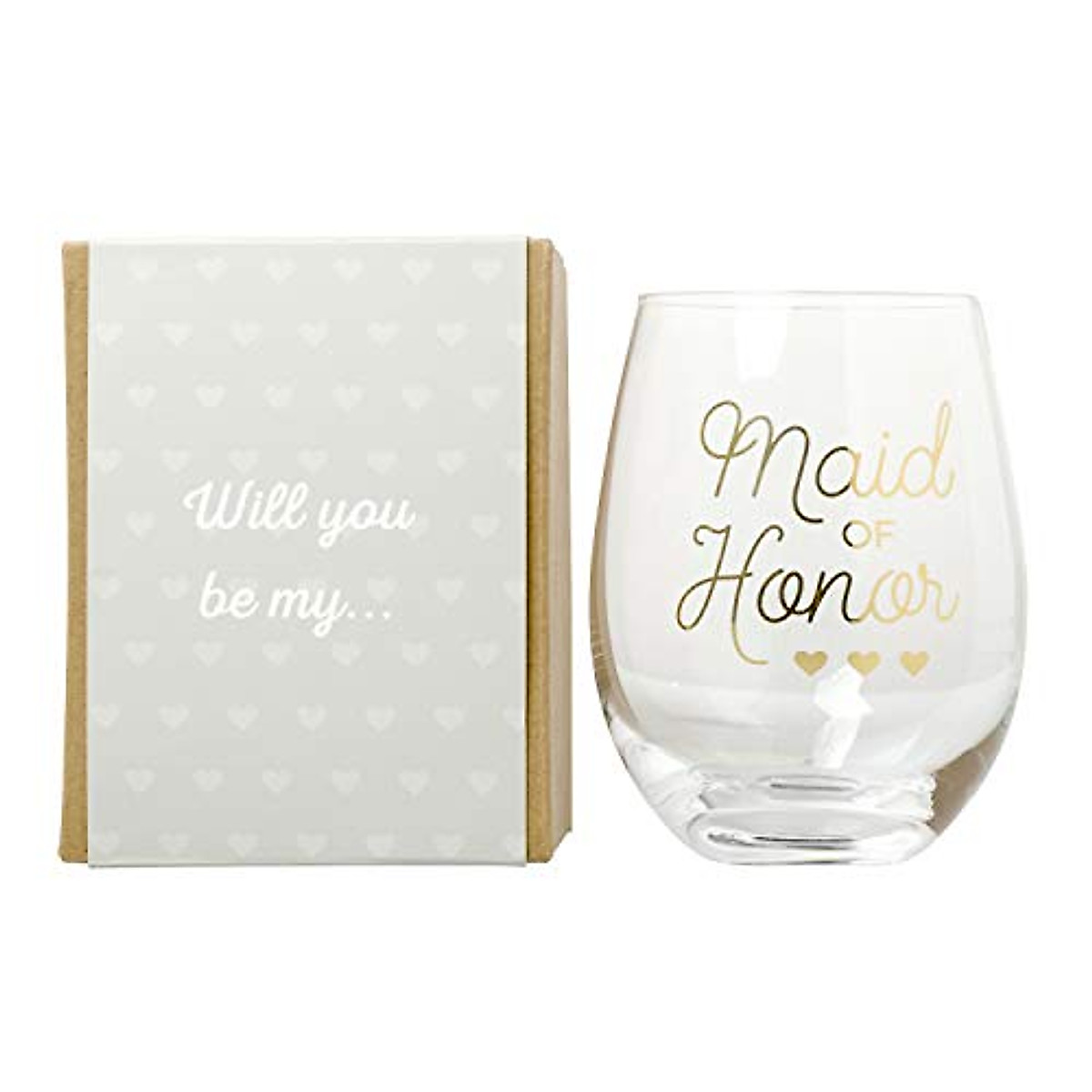 Kate & Milo Maid of Honor' Wine Glass MOH Gifts from Bride, Bachelorette Party Accessories, 1 Count (Pack of 1)