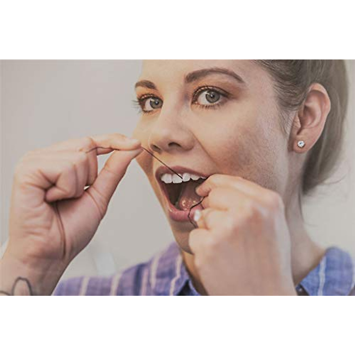 Bamboo Charcoal Floss - Reusable Container with Floss Refills - 99 Yards - Plant-Based Candelilla Wax Floss with Natural Mint Flavoring - Vegan Floss - 3X Floss Refills