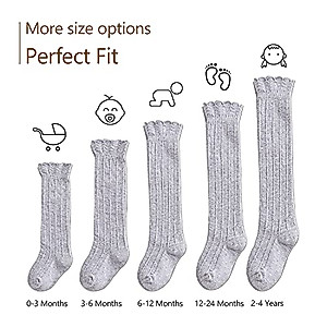 Petrass Knee High Socks Baby Girls,Infant Ruffle Knee High Socks,Toddler Knee High Socks （6 packs）