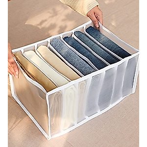 The Fleet Group [2 Pack] Wardrobe Clothes Organizer For Jeans Trousers And Pants 7 Layer Grid Washable Storage Box With Mesh Separation For Closet Drawer (White), Medium