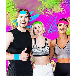 80s Sweatbands Neon Sweatbands Set Includes Pink, Blue, Yellow and Green Headband and Wristbands, Sweat Bands Headbands for Women with Matching Wristbands, Sweatbands for Women for Halloween Costumes