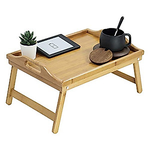 KKTONER Bamboo Bed Tray Table with Folding Legs Foldable Serving Portable Laptop Tray Snack Tray Breakfast Tray Bed Table Drawing Table