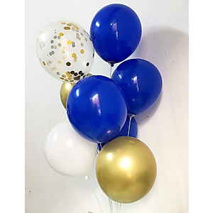 Royal Blue Chrome Gold Balloons - 50Pieces Latex Balloons White Gold Blue confetti for Birthday Wedding Engagement Graduation Anniversary Party Decorations and Supplies