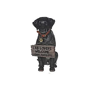 DWK Front Porch Dog Outdoor Welcome Sign Decorative Statue | Cute Dog Welcome Sign for Front Porch Standing | Decorative Garden Statues - Black Labrador