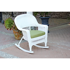 Jeco Rocker Wicker Chair with Green Cushion, Set of 2, White