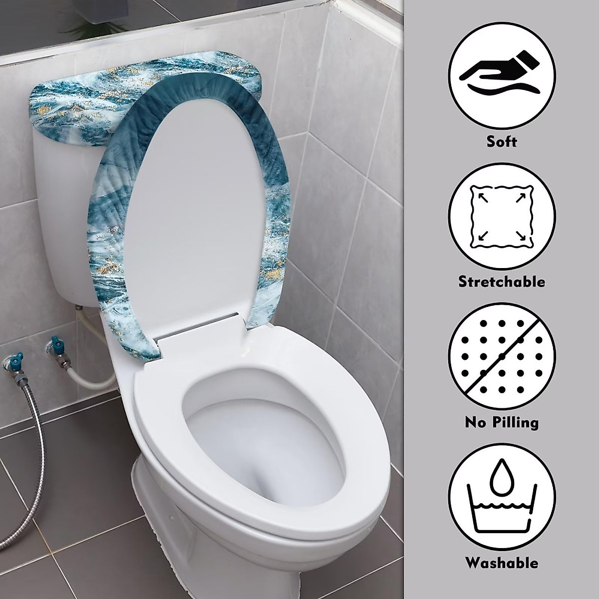 TODIYADDU Marble Print Toilet Tank Covers Elongated Toilet Lid Covers Universal Toilet Cover Set for Bathroom Fits Most Toilet Tanks & Lids Easy Install Travel-Friendly Toilet Lid & Tank Covers-1