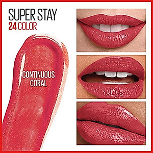 Maybelline New York Super Stay 24, 2-Step Liquid Lipstick Makeup, Long Lasting Highly Pigmented Color with Moisturizing Balm, Continuous Coral, Coral Pink, 1 Count