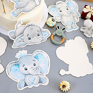 Tatuo Elephant Cutouts 36 Pcs Elephant Theme Baby Shower Decorations Cute Blue Elephant Cutouts for Baby Shower, Birthday Party, Gender Reveal Party Supplies