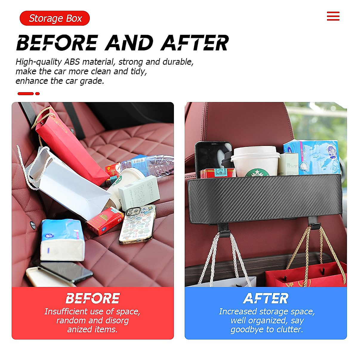 BELOMI Car Headrest Backseat Organizer with Cup Holder, Seat Back Hanging Storage Box with Hooks, Multi-Functional Drink Pocket Food Snack Phone Tray for Kids, Car Travel Accessories (Black)