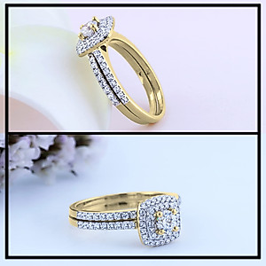 Dazzlingrock Collection Round Cubic Zirconia Double Halo Wedding Ring Set for Women (1.50 ctw, Color White, Clarity Clean) in 10K Yellow Gold, Size 7.5