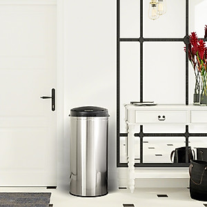 Goplus Automatic Motion Sensor Trash Can, 8 Gallon /30 L Touchless Trash Bin with Soft Close Lid, Round Stainless Steel Waste Bin, Smart Electric Garbage Can for Home Kitchen Office, Silver