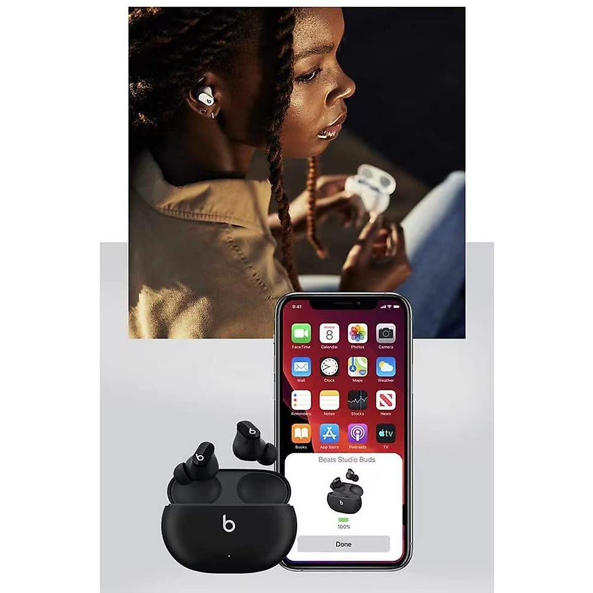 Real Wireless Bluetooth Headset Active Noise Reduction in Ear Sports Headset (Black)