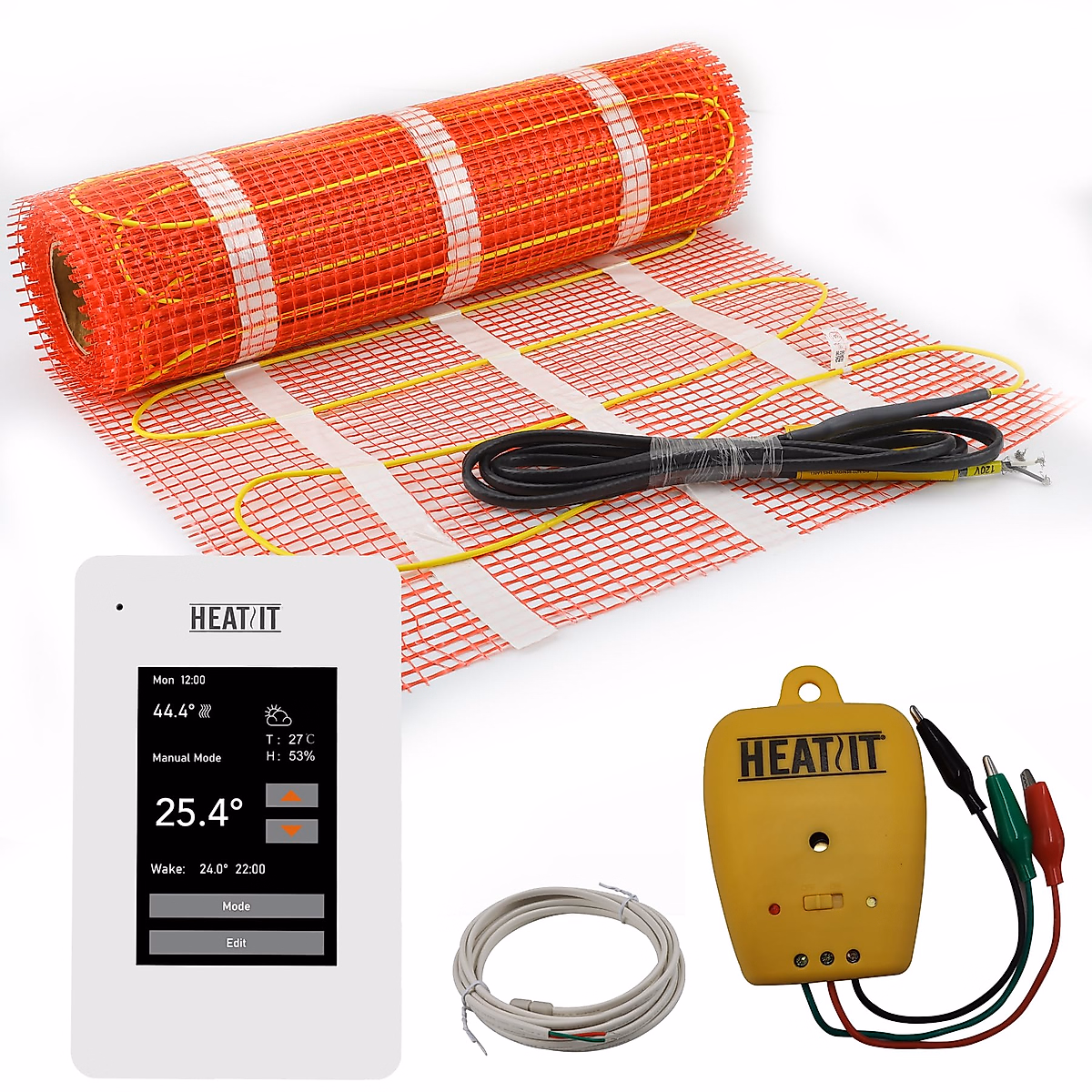 40 sqft HEATIT Warmmat Electric Radiant Self-adhesive Floor Heat Heating System & ET-7A Thermostat & Alarm Monitor