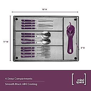 Mindspace Cutlery Tray, 4 Compartments | Kitchen Utensil Drawer Organizer | Metal Silverware Organizer | The Mesh Collection, Black