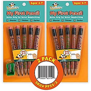 Channie's My First Pencil, Easy-to-Hold Write Size Graphite Jumbo Barrel Presharpened Wooden 2B Small Pencils for 3-7 Year Olds, Brown Color, 2 Pack (5 Pencils Each)