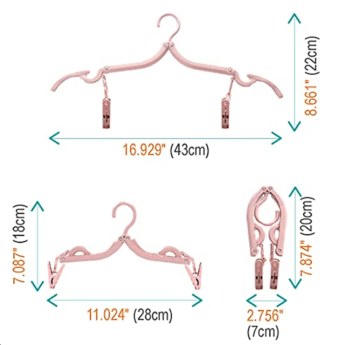 12 Pcs Folding Clothes Hangers, Portable Travel Clothes Hangers with Clips Plastic Non-Slip Pants Skirts Underwear Clothes Hangers Drying Rack for Home Outdoor Travel (12PCS)