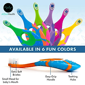 AllSett Health 6 Pack - Baby Toothbrush, 0-2 Years, Soft Bristles, BPA Free | Toddler Toothbrush, Infant Toothbrush, Training Toothbrush, Includes Free Toothbrush Holder