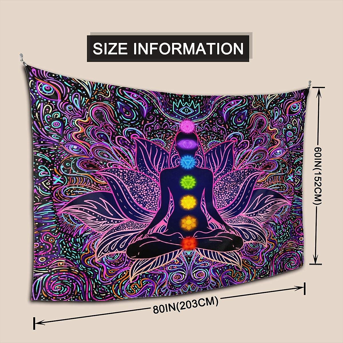 VEEMONIK Seven Chakra Tapestry - Bohemian Mandala Spiritual Tapestries Yoga Meditation Wall Hanging Boho Studio Room Art Home Decoration Gift Bedroom Decor Living Room 78.7" × 59.1"