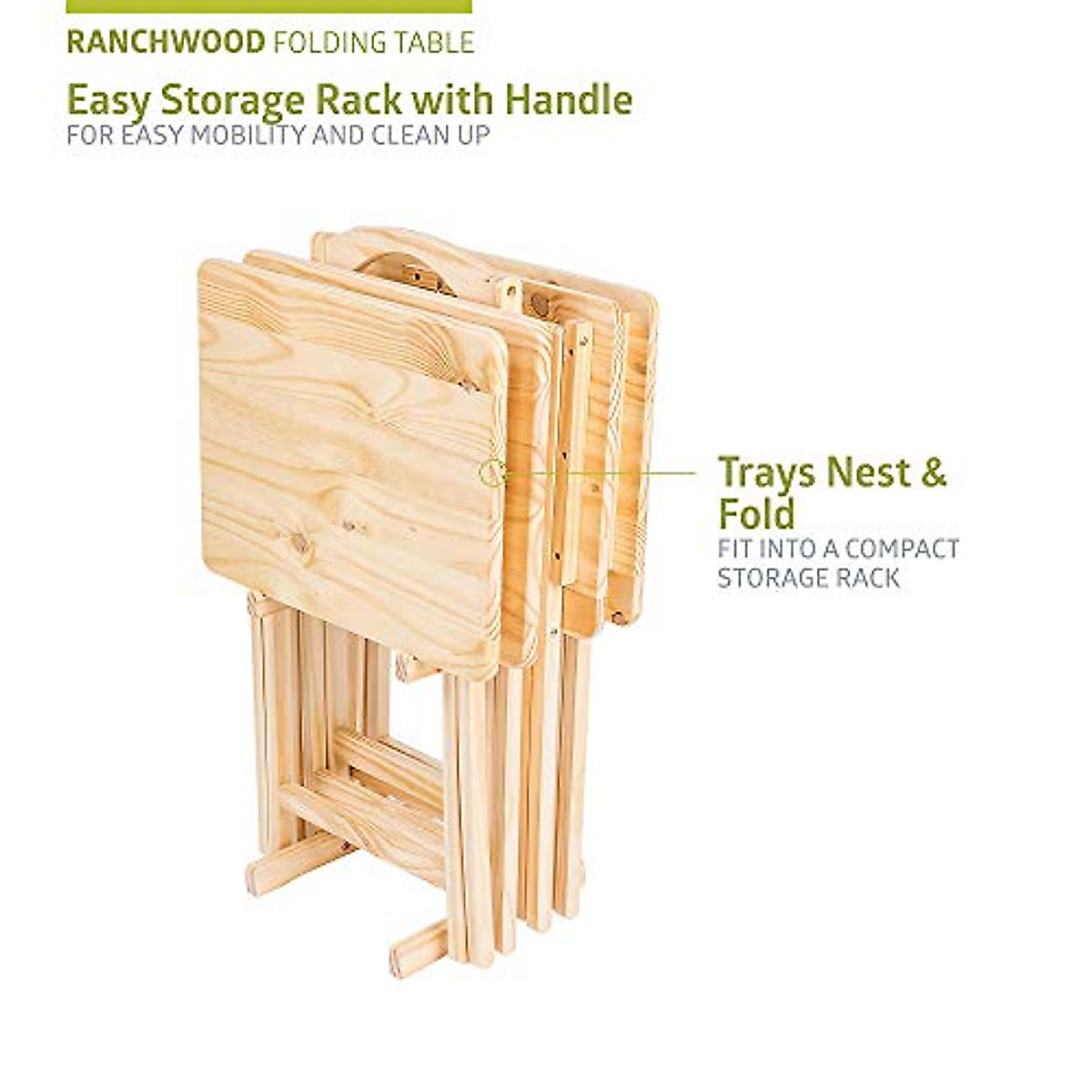 Pearington Ranchwood Folding TV Tray Table for Dining, Laptop Computer Stand, Gaming, Desk, 4-Pack, Natural Wood Finish