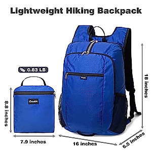 Celvech Hiking Backpack - 25L Water Resistant Backpack Packable Camping Backpack Lightweight Day Pack for Cycling Traveling Camping - Blue