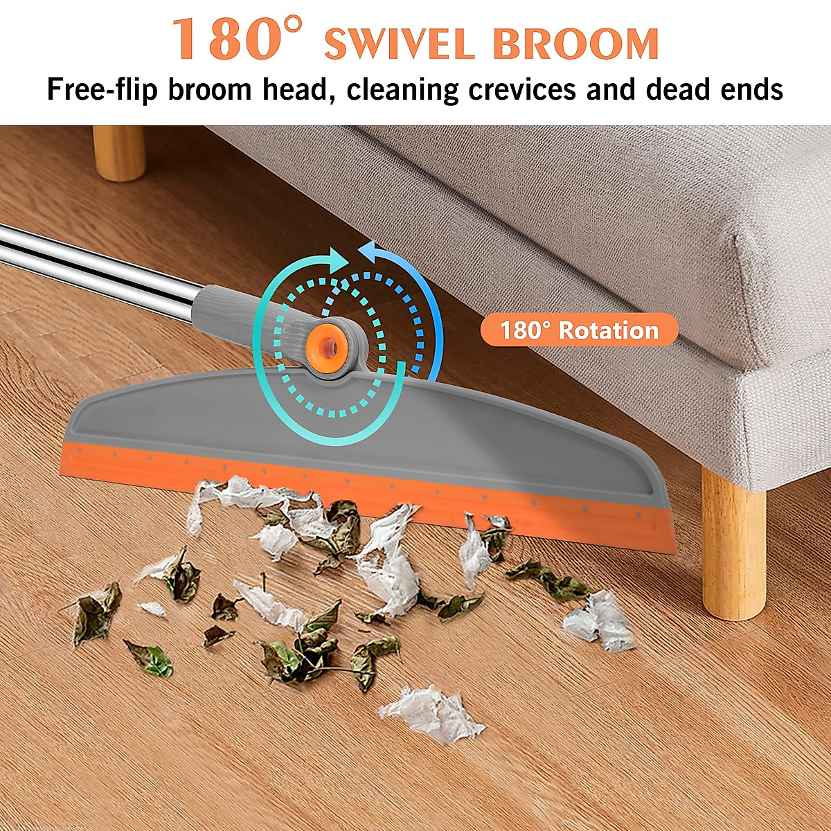 Multifunction Magic Broom, 54 Inch Adjustable Long Handle Silicone Floor Squeegee Broom, Sweep and Scrape 2 In 1 Household Cleaning Broom for Floor, Bathrooms, Kitchens, Showers, Tile, Pet Hair, Glass