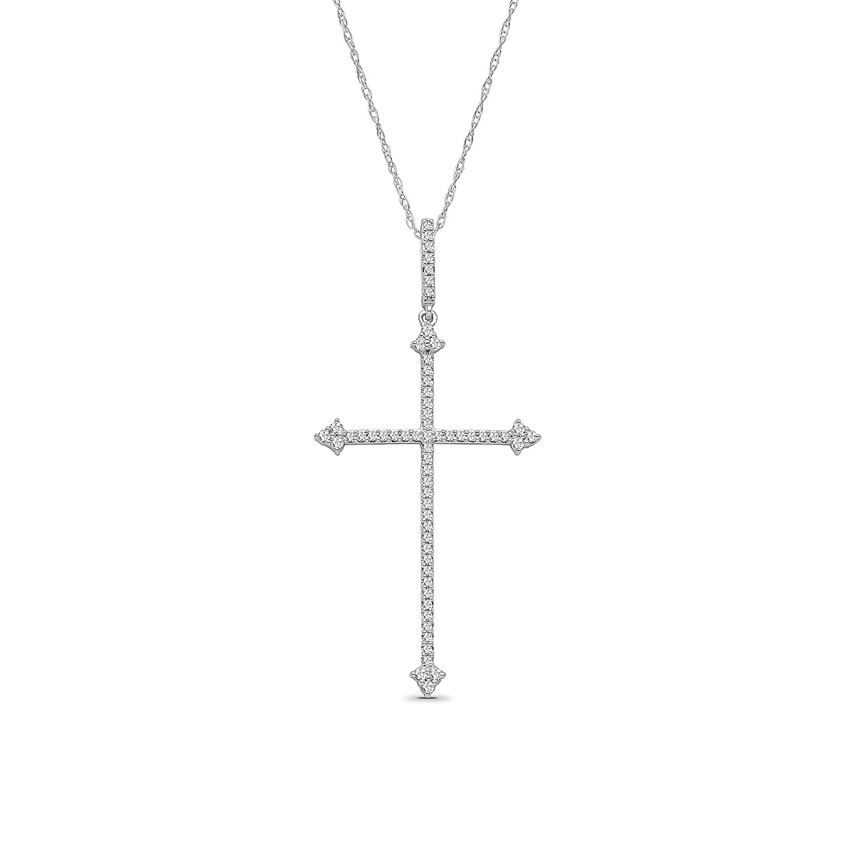ARAIYA FINE JEWELRY 10K White Gold Round-shape Diamond Cross Pendant with Sterling Silver Rope Necklace (1/3 cttw, I-J Color, I2-I3 Clarity), 18''