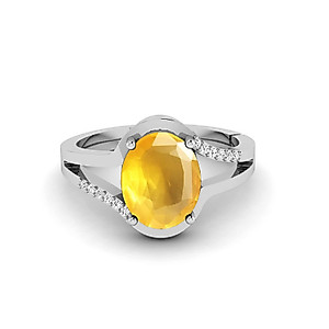 SirDaksh 7.00 Carat Certified Yellow Sapphire Gemstone Silver Plated Ring For Men And Women's