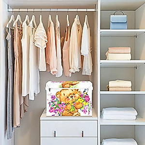 innewgogo Teddy Bear Flowers Storage Bins with Lids for Organizing Foldable Storage Box With Lid with Handles Oxford Cloth Storage Cube Box for Toys