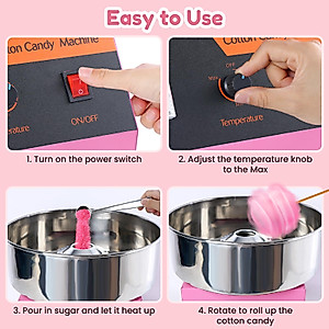 Cotton Candy Machine Commercial, 1000W Efficiently Cotton Candy Maker Machine with Stainless Steel Bowl, Sugar Scoop, Easy & Safe to Use, Candy Floss Maker for Kids, Home, Party, Birthday, Festival