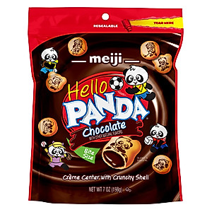 Meiji Hello Panda Cookies, Chocolate Crème Filled, Resealable Package - 7 oz, Pack of 6 - Bite Sized Cookies with Fun Panda Sports