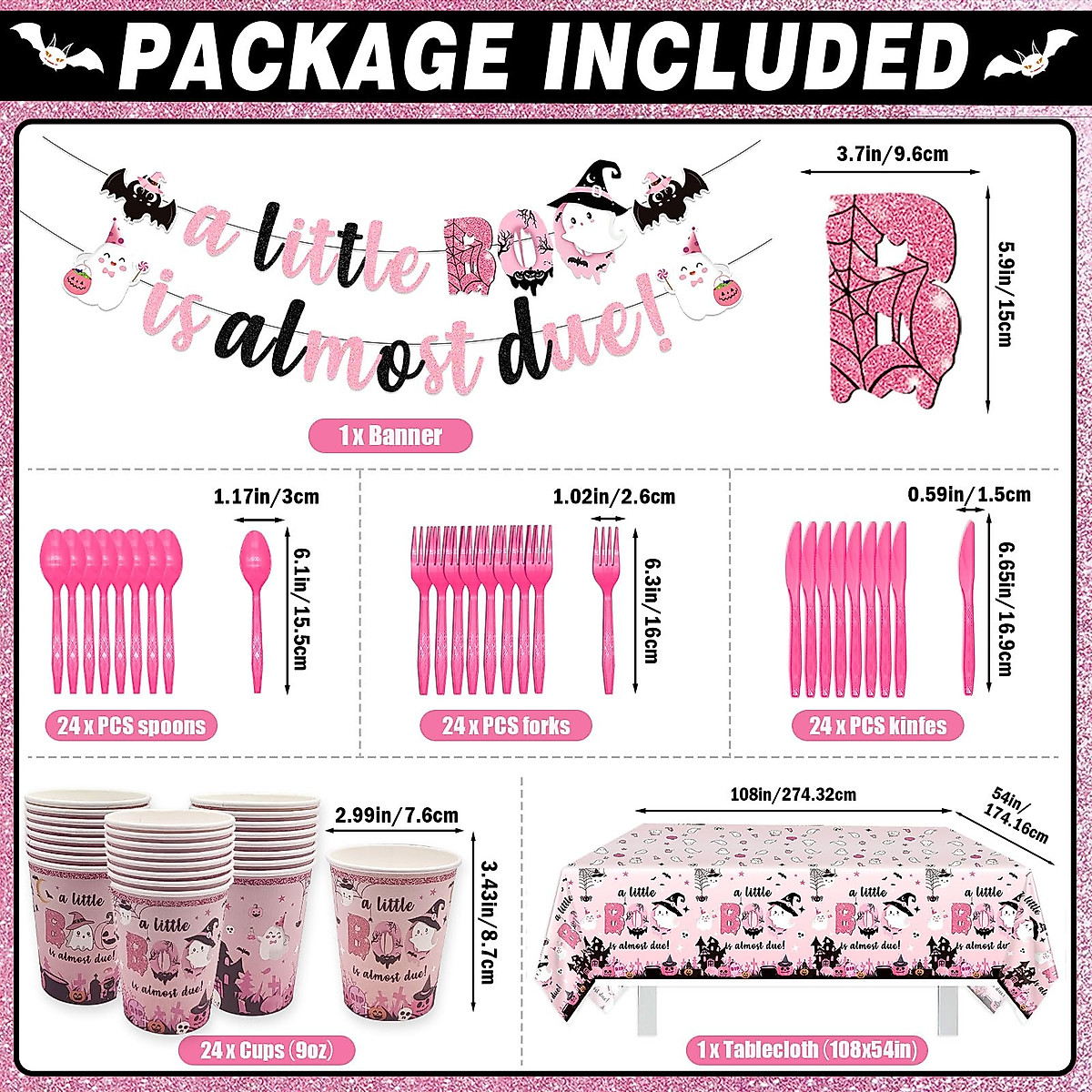 Yavxzvbw 183Pcs A Little Boo Is Almost Due Decorations Little Boo Baby Shower Decorations Girl Halloween Tableware Halloween Plates and Napkins for Halloween Baby Shower Decorations for Girl