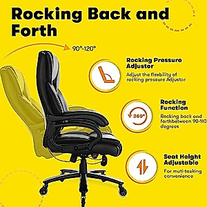 OFIKA Big and Tall Office Chair,400LBS Capacity Heavy Duty Office Chair for Heavy People, High Back PU Leather Executive Desk Chair with Wide Seat (Black)