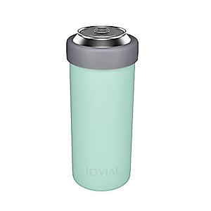 JOVIAL 2-in-1 Stainless Steel Can Cooler Insulated for all 24&25 Oz Cans, Beer Can Cooler,seltzer can coozie, Can insulator,and Work As A Iced Coffee Tumbler With Lid and Straw(Seafoam)