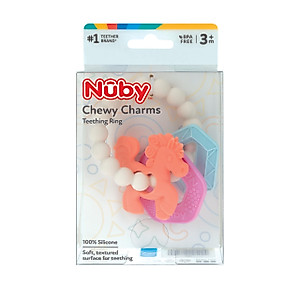 Nuby Chewy Charms Silicone Teether with Coral Unicorn, 1 Count (Pack of 1)