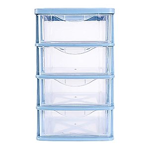 DOITOOL Four- Layer Storage Drawers- Transparent Plastic Drawers Organizer- Multifunction Plastic Drawers Kitchen Pantry Storage Cabinet for Kitchen, Bathroom, Vanity, Desk ( Blue )