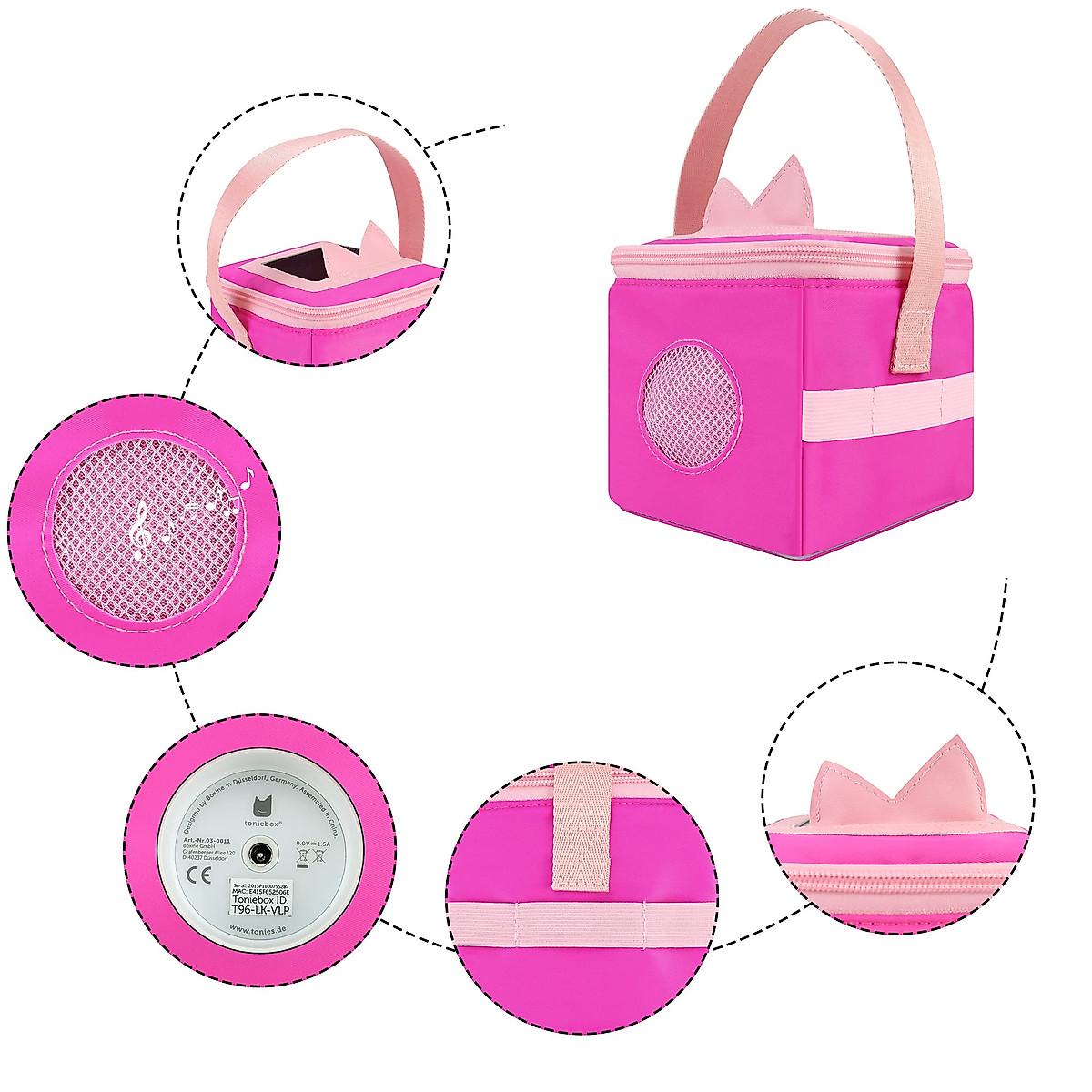 Carrying Bag for Toniebox and Tonies Figures, with Cover for Tonies Ears, Storage Case for Toniebox Characters and Accessories, Pink
