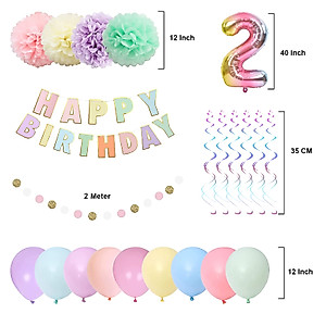 BRT Bearingshui 2th Birthday Decorations, 40 Inch Rainbow Gradient Number 2 Balloon, 2th Birthday Balloon, Happy Birthday Banner, Children’s 2th Birthday Party Supplies for Kids