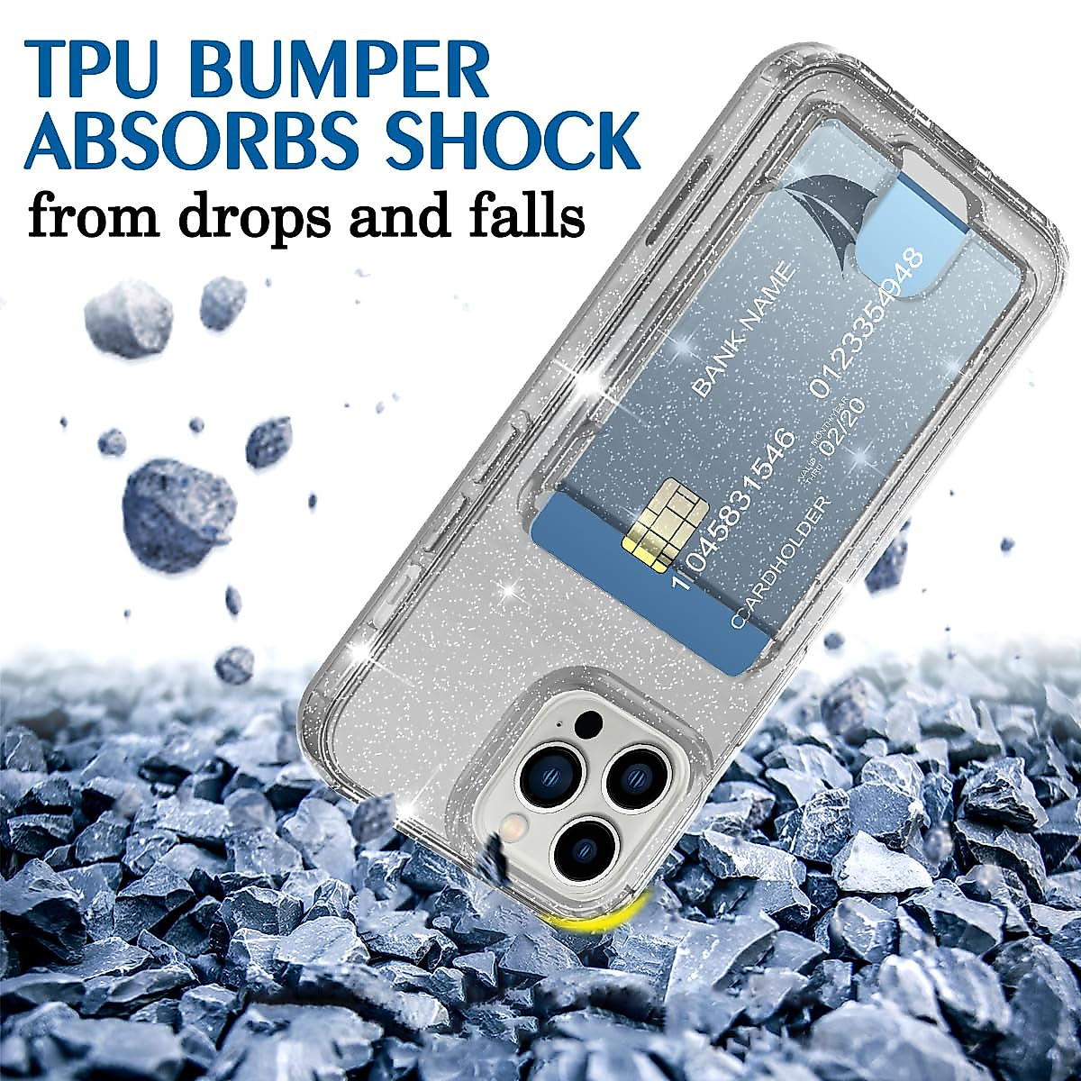 Petocase for iPhone 13 Pro Max Wallet Case 6.7in,Card Holder Slot Ultra Bling Slim Clear Flexible TPU Gel Rubber Soft Silicone Protective Phone Case for Apple iPhone 13 Pro Max-Clear Black