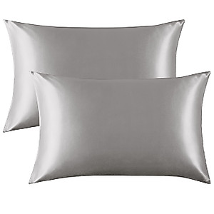 FLXXIE 2 Pack Satin Toddler Pillowcases for Skin and Hair, 14x20 Inches, Silky Soft Envelope Closure Kids Travel Pillow Cases Covers for Boys and Girls, 14x20 Inches, Grey