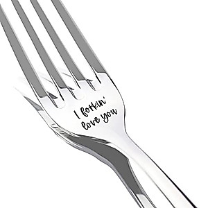 Stainless Steel Engraved Fork Gifts for Men Women Wife Husband - Funny I Forkin' Love You Dinner Fork Gift Perfect Birthday Christmas Valentine's Day Presents
