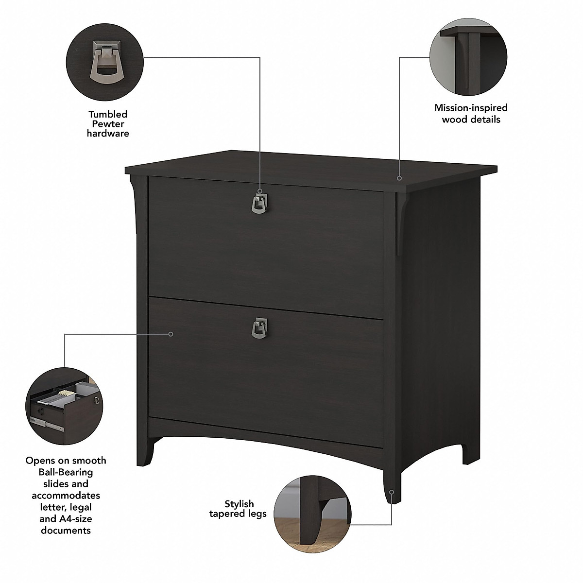 Bush Furniture Salinas Lateral File Cabinet, Vintage Black