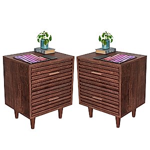 Nightstand Set of 2, Lumelay Mid-Century Modern Bedside Table with 2 Storage Drawers and Solid Wood Leg, Vintage Night Stand Wood Side Table Sofa End Table Accent Table Dresser for Bedroom, Livingroom