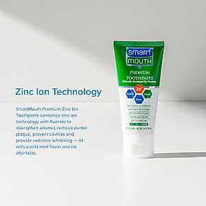 SmartMouth Premium Zinc Ion Toothpaste, Cavity, Enamel, and Plaque Help, Mild Mint, 3.4 Oz, 3 Pack