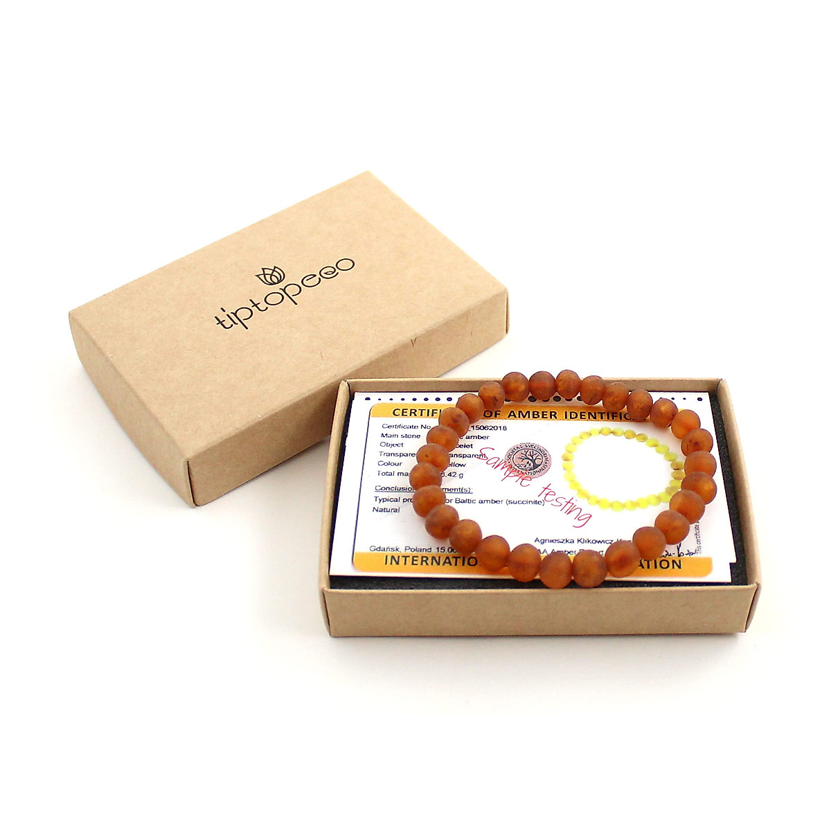 TipTopEco Baltic Amber Adult Stretch Bracelet - 7 Inches (18 cm) Long - Unpolished Honey Beads (Cognac, 7.9 inches)