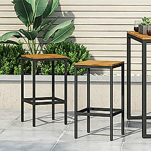 Christopher Knight Home Frieda Outdoor Modern Industrial Acacia Wood Bar Stools (Set of 2), Teak Finish + Black