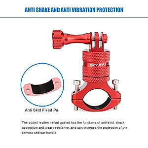 SKYJFFJ Mountain Bike Camera Handlebar Mount for GoPro Hero 8/9/10/11/12,360 Degree Rotation Aluminum Motorcycle Bicycle Rack Mount Holder for DJI Osmo Action,AKASO/YI & Action Camera Accessories（Red）